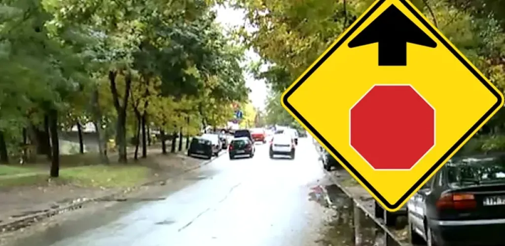 Meaning of the red octagon with a black arrow traffic sign - DailyDriven